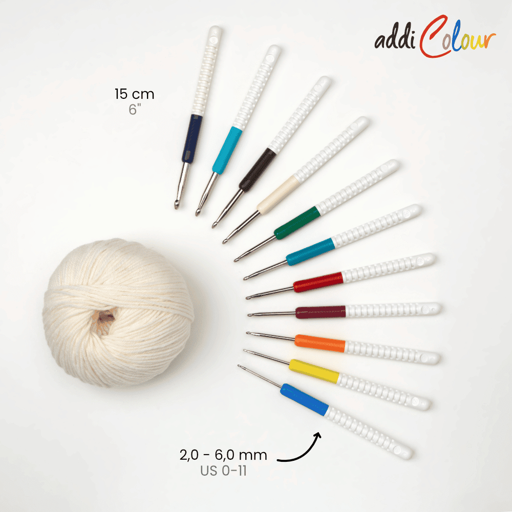 addi Fine(113-7) & Colour(148-7) Crochet Hook Needles Small Head Bright ...