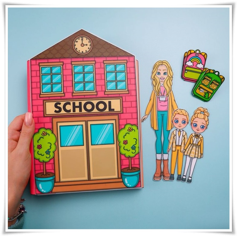 School Doll Paper House Dress Up Role Play Toy Stickers Collect ...