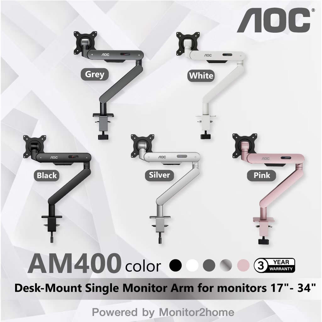 AOC AM400 Series Single Desk Monitor Arm for monitors from 17" to 34" Supports Weight 2-9kg ...