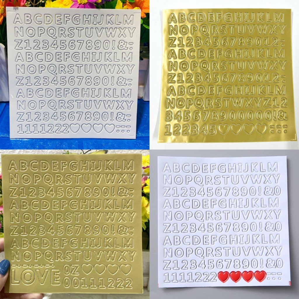ABC Alphabet Stickers Numbers Hearts Gold White Nail Stick Scrapbook ...