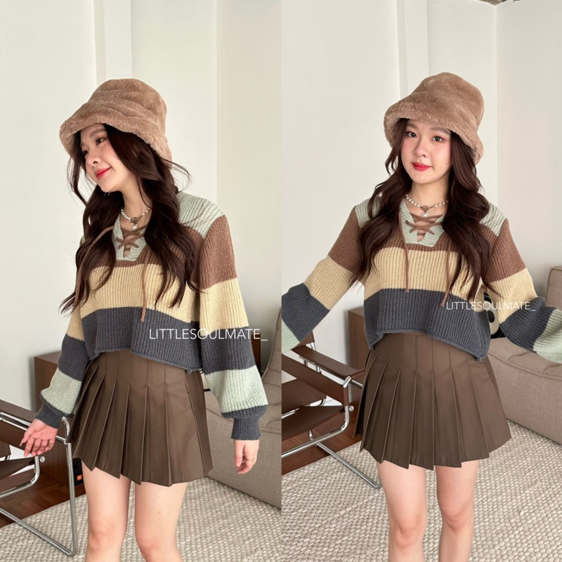 littlesoulmate Oversized Yarn Crop Top Earth Tone Color (moss green ...