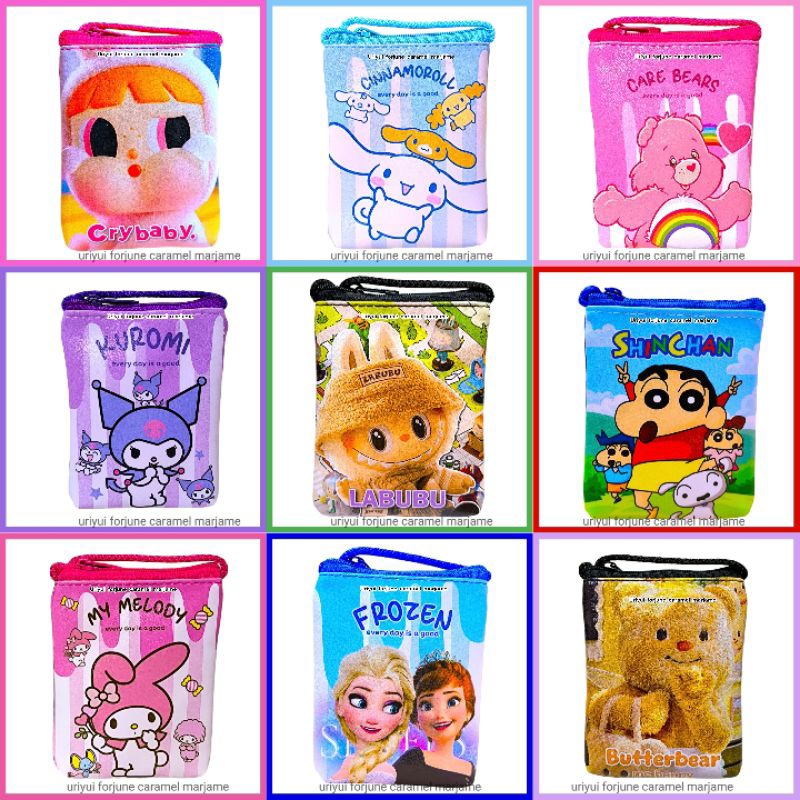 Careba Cartoon Neck Bag-Kuromi-Labubu-Shin Chan-Butter Bear Put On ...