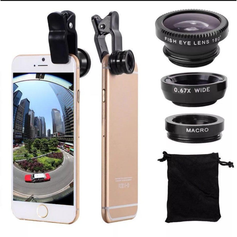 3 in 1 Camera Lens Fish Eye + Wide Angle + Macro For Handheld 180 ...
