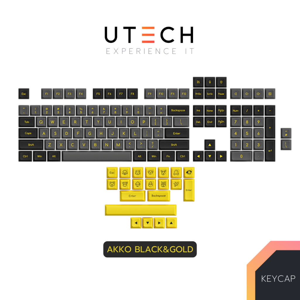 AKKO Black & Gold Keycap ABS SAL Set 195 Keys For Mechanical Keyboard ...