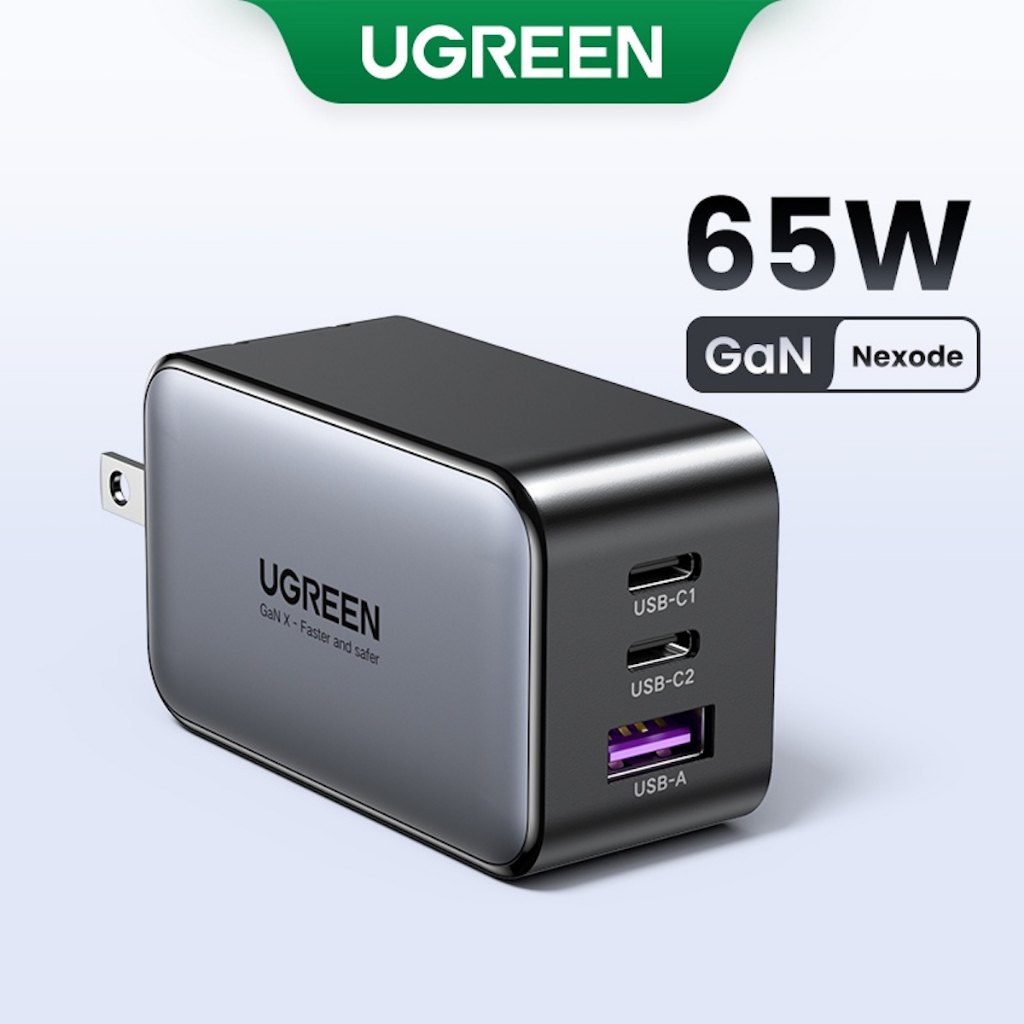UGREEN 65W PD Fast Charger GaN Tech 3 Ports Folding Plug Head US Model ...