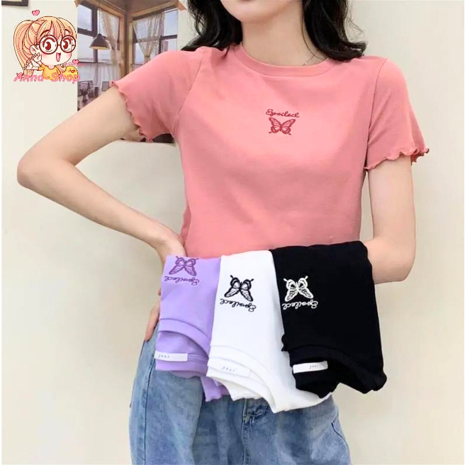 Anna shop Fashion Teenage Tops Butterfly Embroidery Cute Crop Vintage ...