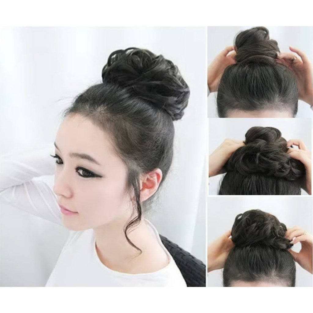 Fake hair Bun Dango Cover Peach bands Polytail Wig elastic rubber ...