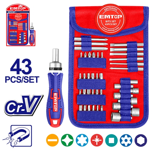 EMTOP Free Handle Screwdriver Set With 43-Piece Replacement Head Model ...