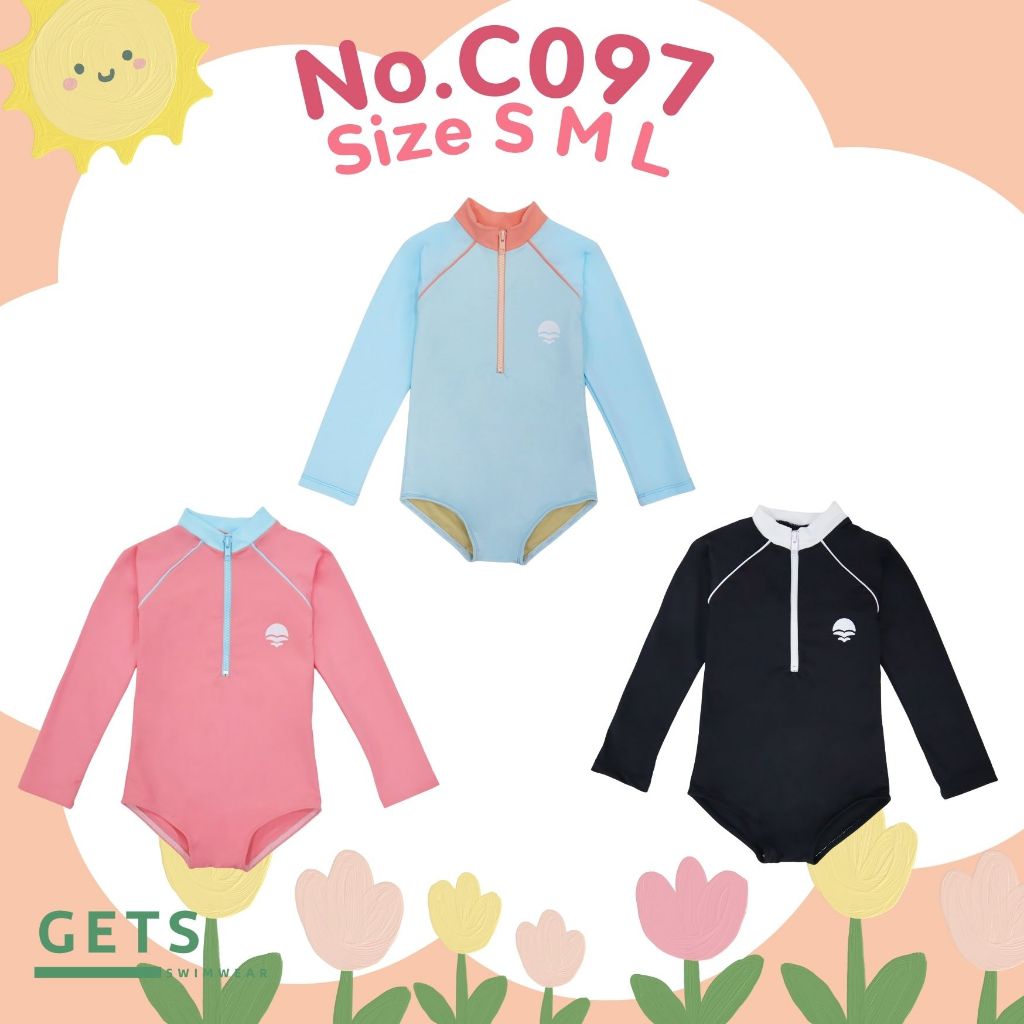 Children Swimsuit Cute Pastel Color C097 Swimming Bodysuits Long Sleeve UV Resistant. | Shopee ...