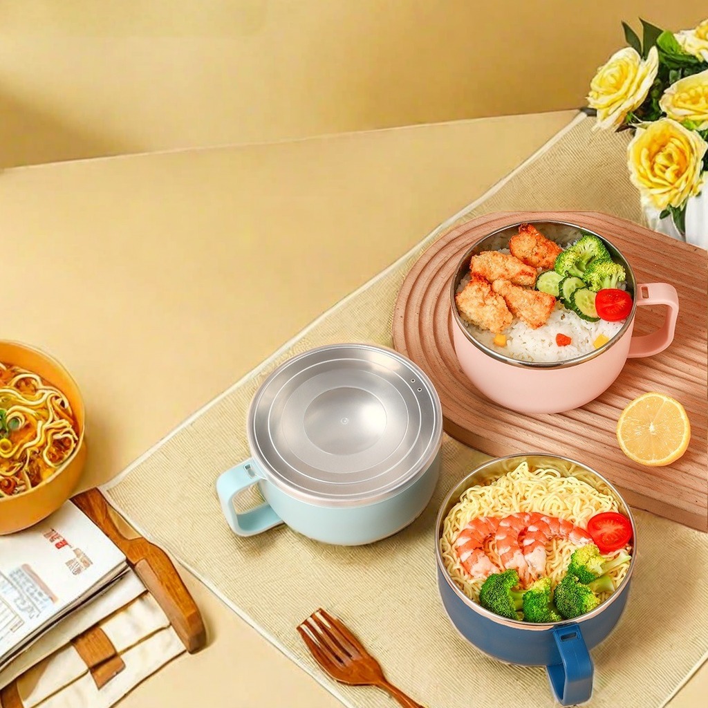 304 Stainless Steel Instant Noodle Bowl Large-Capacity Insulated Soup With Lid Korean Student ...