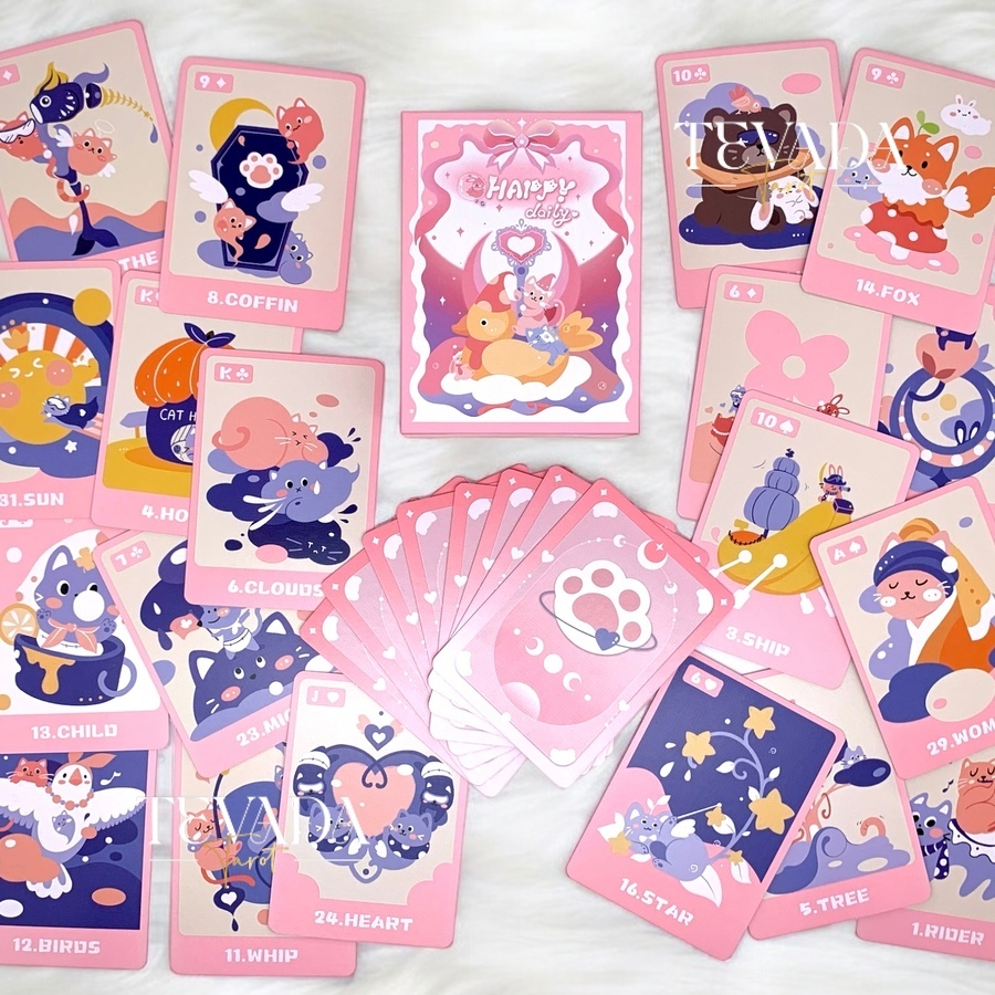 Happy Daily Lenormand PINK Cute Cat Bright Tarot Gypsy Horoscope Card ...