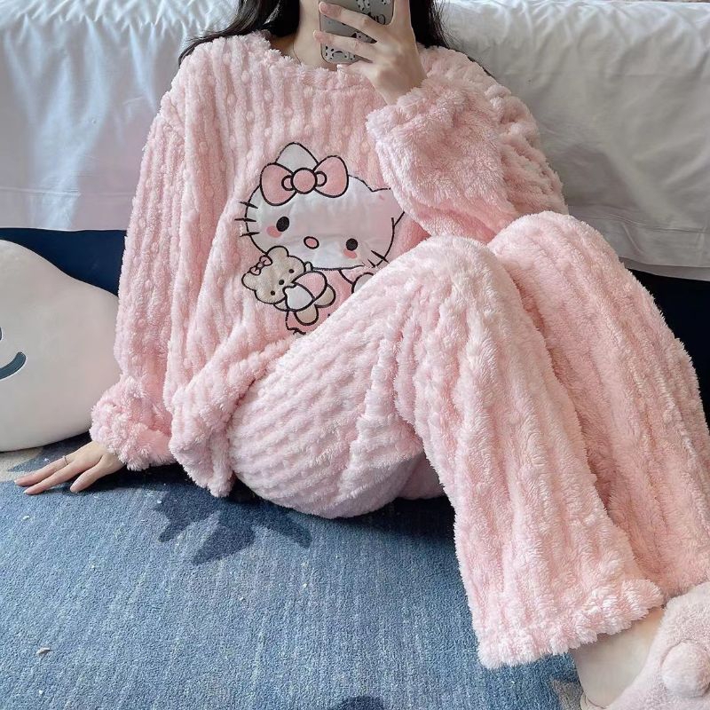 Kitty Soft Fleece Pajamas Warm And Comfortable Cute Embroidery | Shopee ...