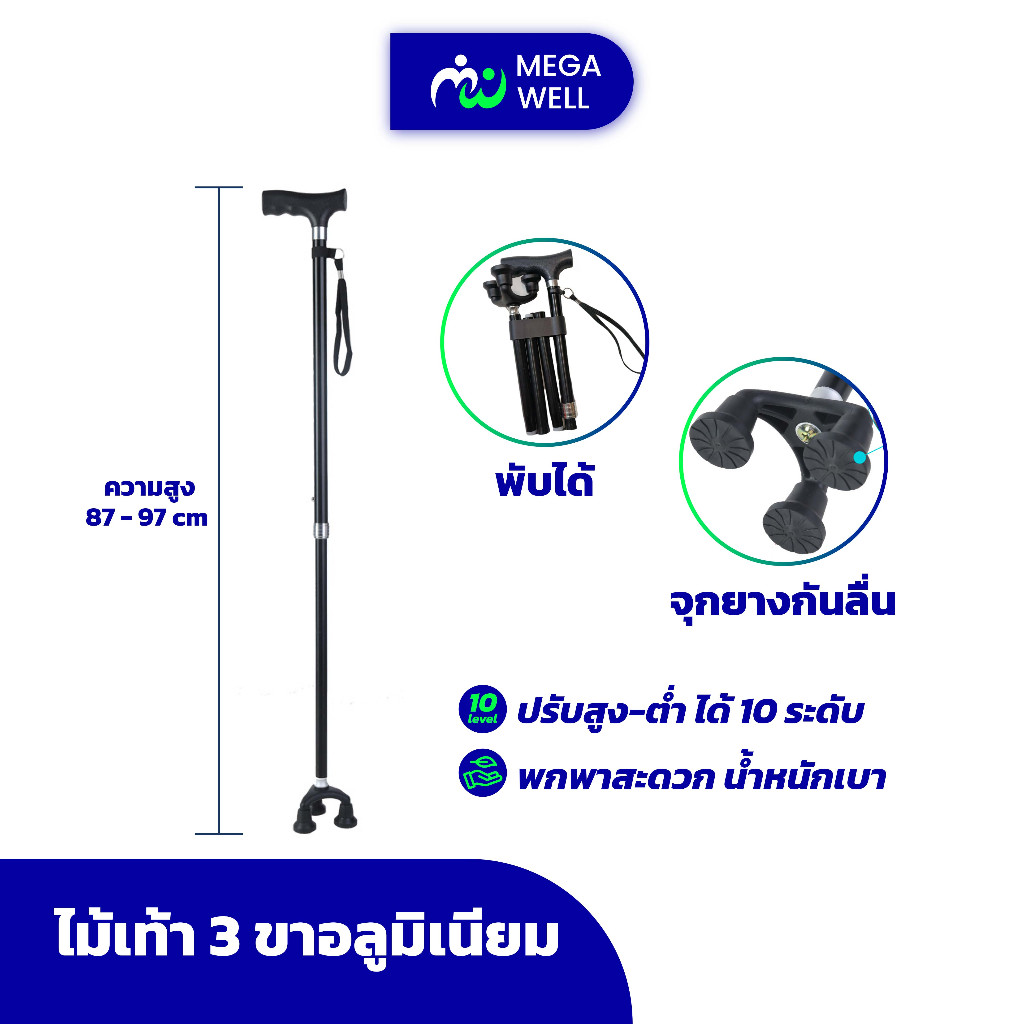 [Megawell Complete With Health] 3-Legged Cane Aluminum * Foldable ...