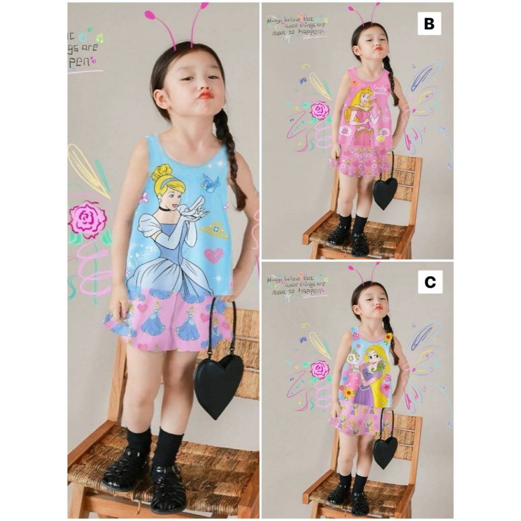 Disney Shirt + Shorts Set Princess Pattern Very Cute Thick Milk Silk ...