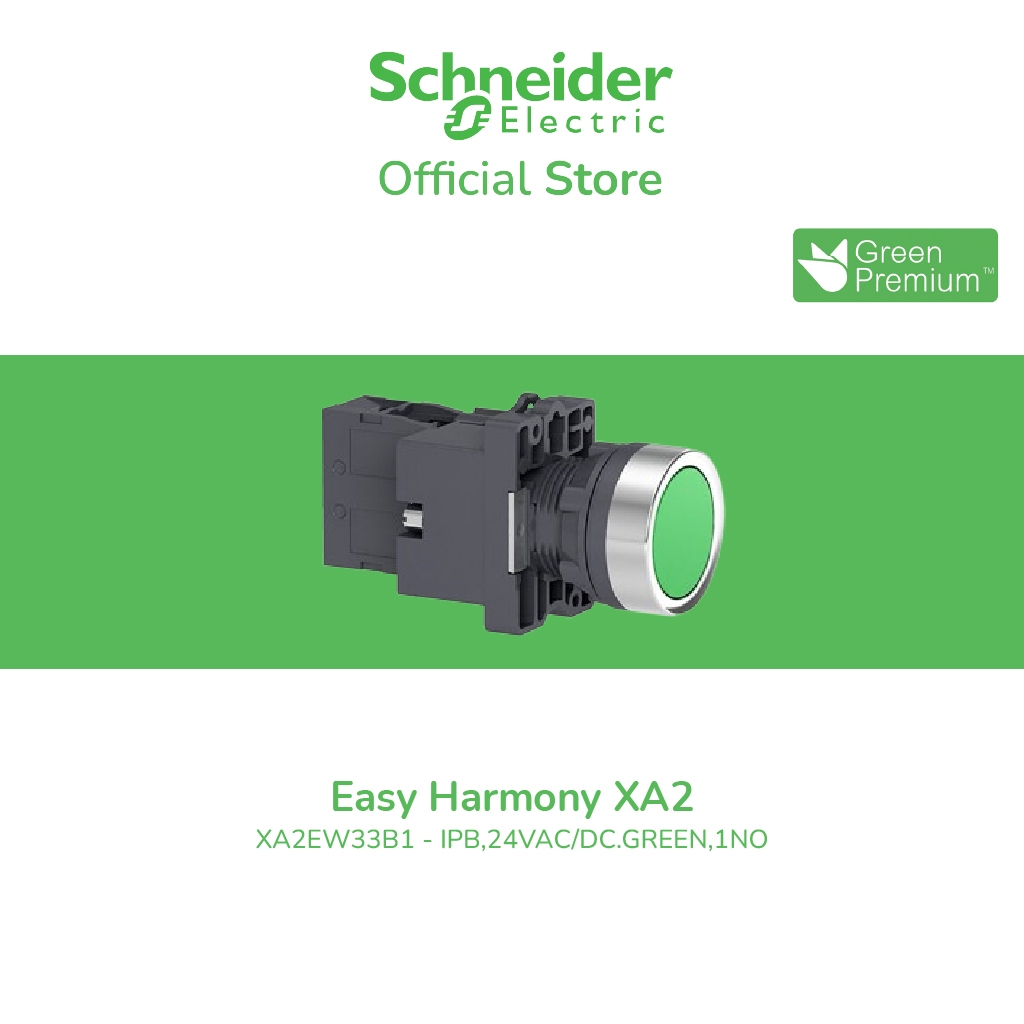Schneider Electric Complete illuminated push button Easy Harmoni XA2 plastic flush green 22mm ...