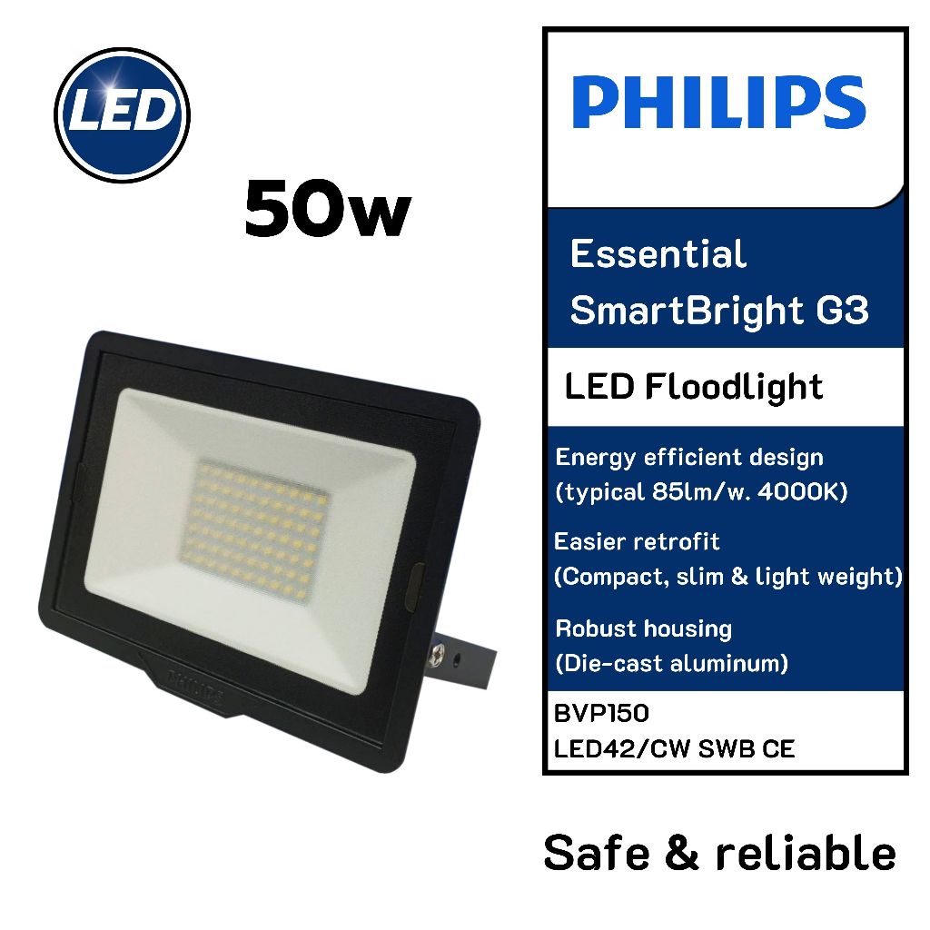 Philips LED Floodlight BVP150 LED42/CW 220-240V 50W SWB CE G3 Cool White (White Light) | Shopee ...