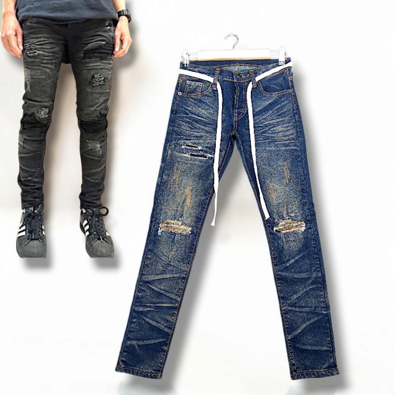 Men's Long Jeans Rust Color Dave Shape Stretch Denim Premium Work Waist ...