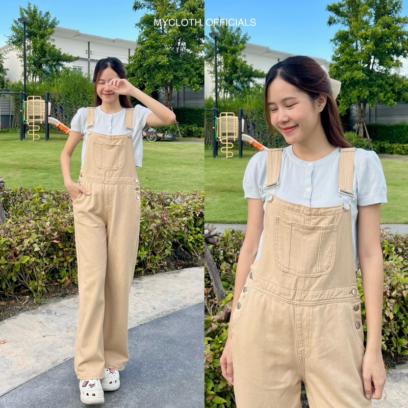 Long Denim Overalls Straight Cut Cream Color The Is Very Cute And ...