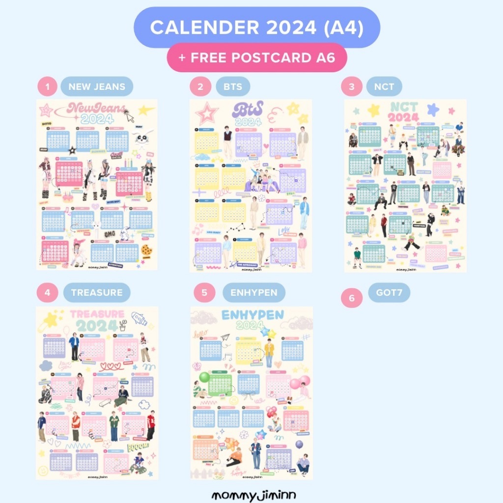 2024 K-POP Calendar New Jeans BTS NCT Treasure 2567 Wall A4 Free ...