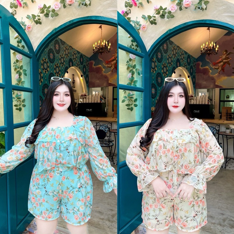 Chiffon Set Flower Pattern Big Size Cute. | Shopee Philippines