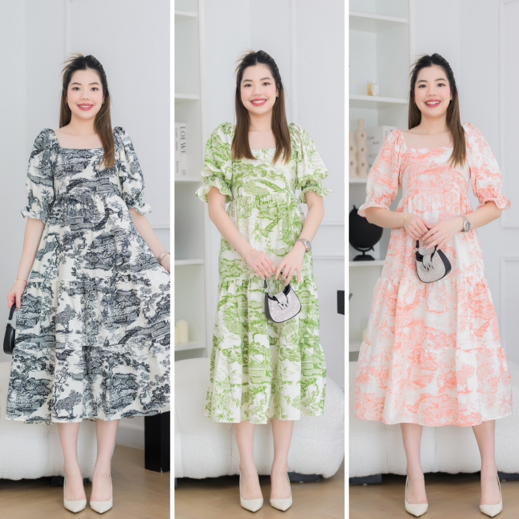 Dress Long Smocked Back Sleeves Italian Silk | Shopee Philippines