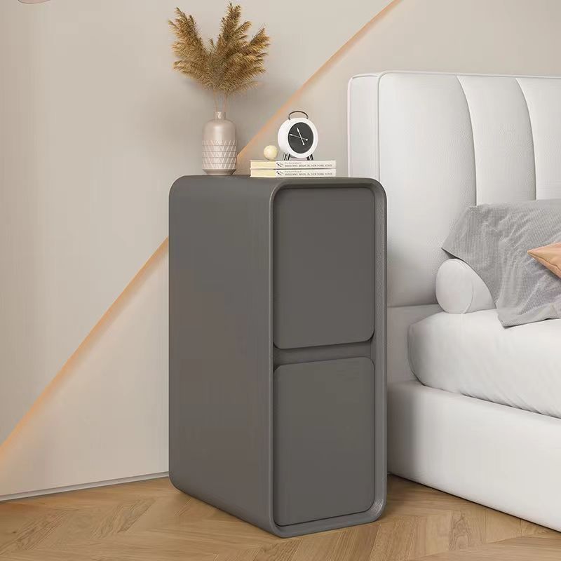 Solid Wood Double Drawer Simple Bedside Table Dark Grey | Shopee ...