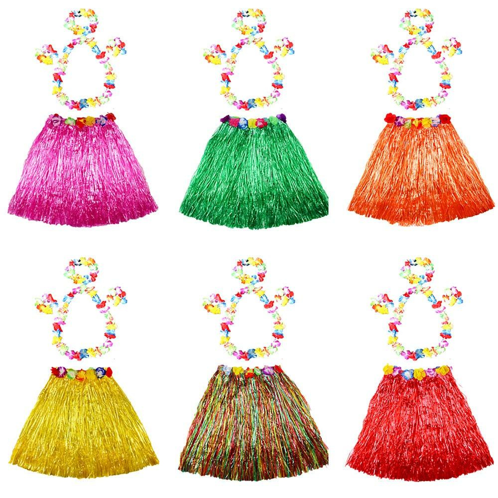 Hula Show Skirt Set Hawaiian Style Plastic Fiber For Women 5pcs Per ...