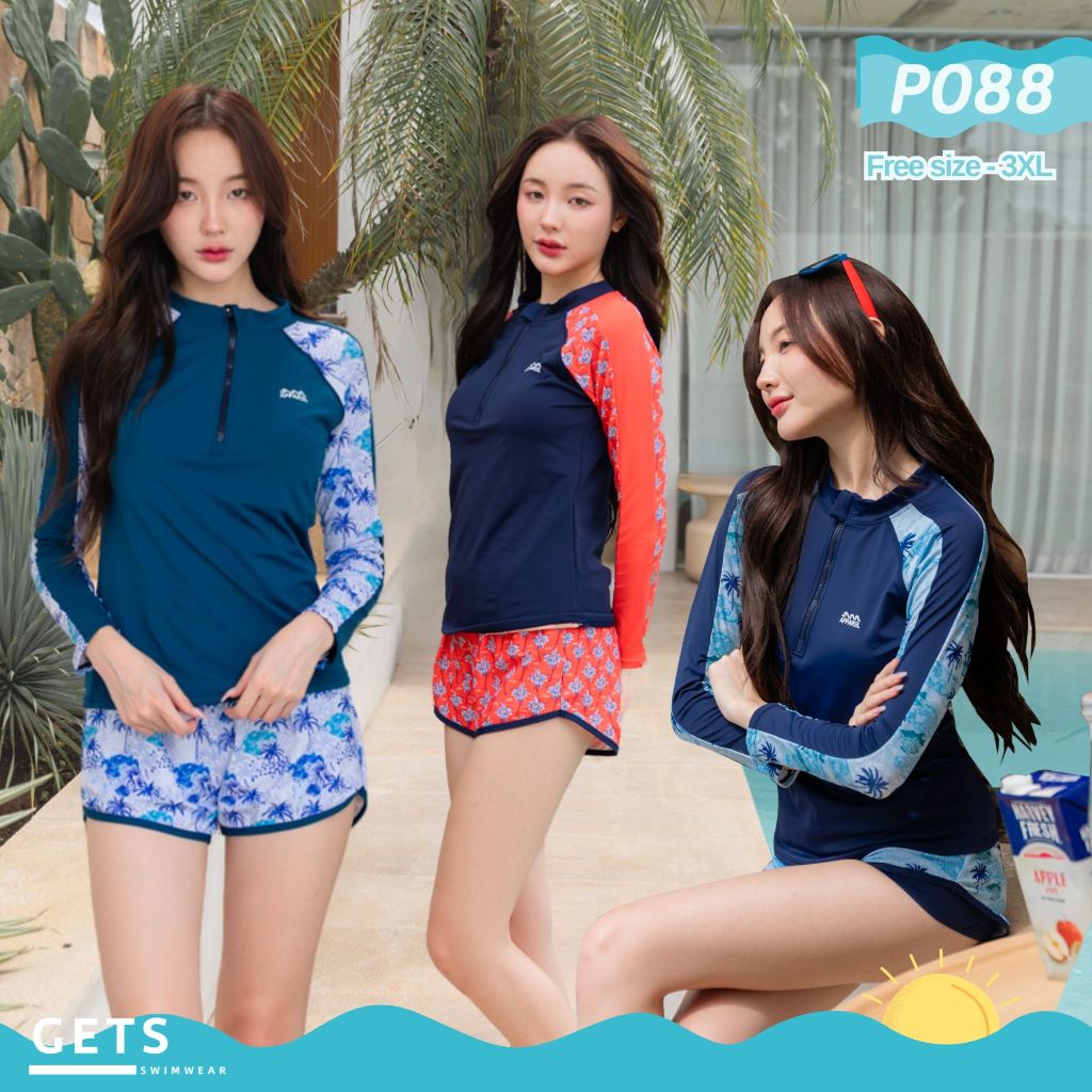Rashguard P088 Swimwear Front Zip Long Sleeves. With Shorts Set Uv Sun ...