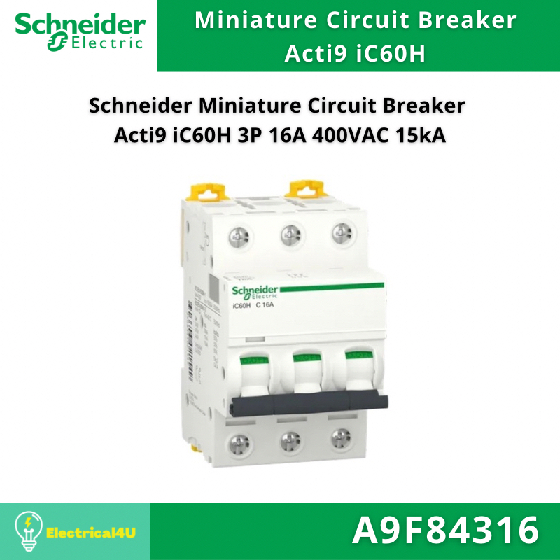 Schneider Electric A9F84316 Miniature Circuit Breaker Acti9 iC60H 15kA 400VAC 3P 16A | Shopee ...