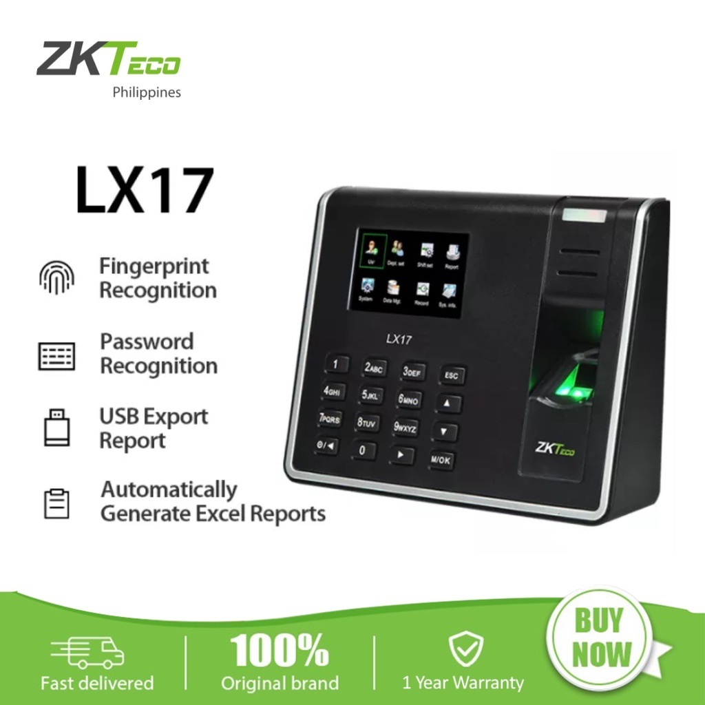 ZKTeco Fingerprint Attendance Machine Time Recorder Biometric Punch Card Bundy Clock LX17 Finger ...
