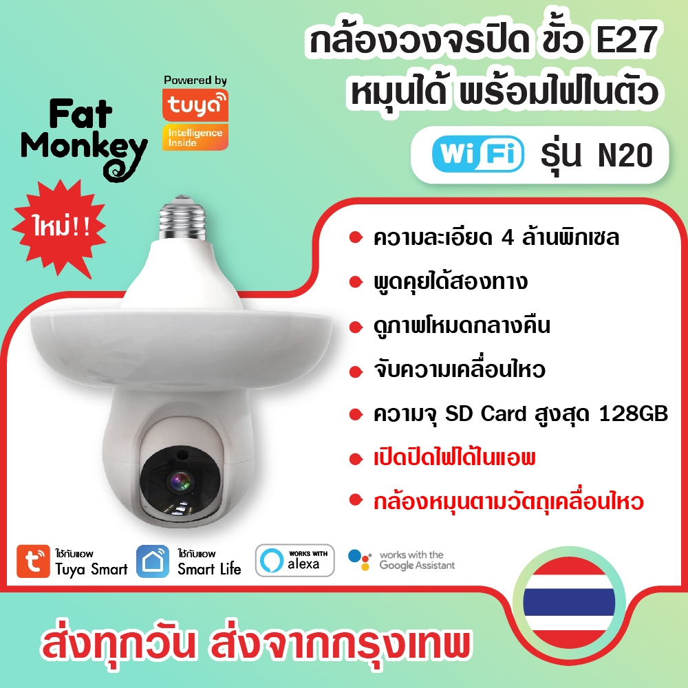 Tuya WiFi Camera Bulb PTZ Use With E27 Lamp Holder N20 Model Cctv The ...