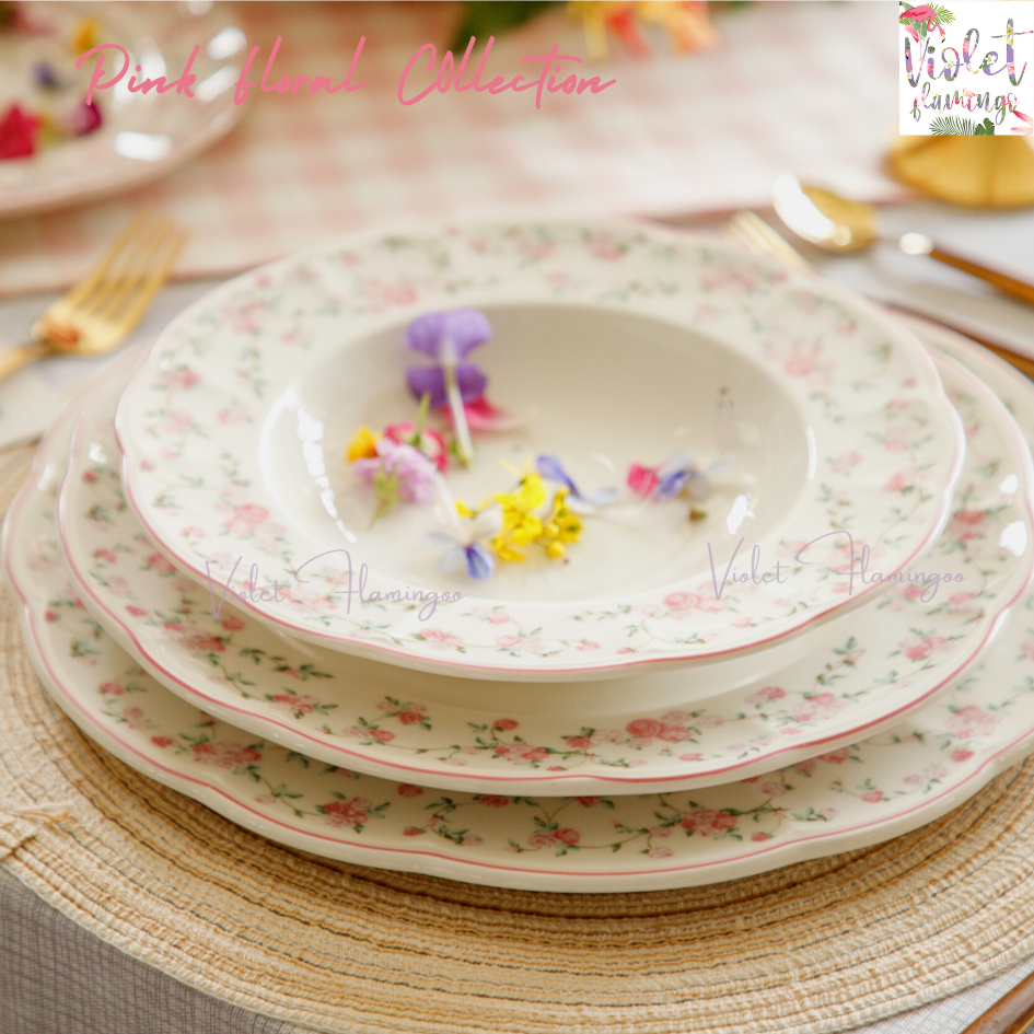 Violet Flamingo Ceramic Plate Pink Floral Plates Beautiful Cracked Eyes ...