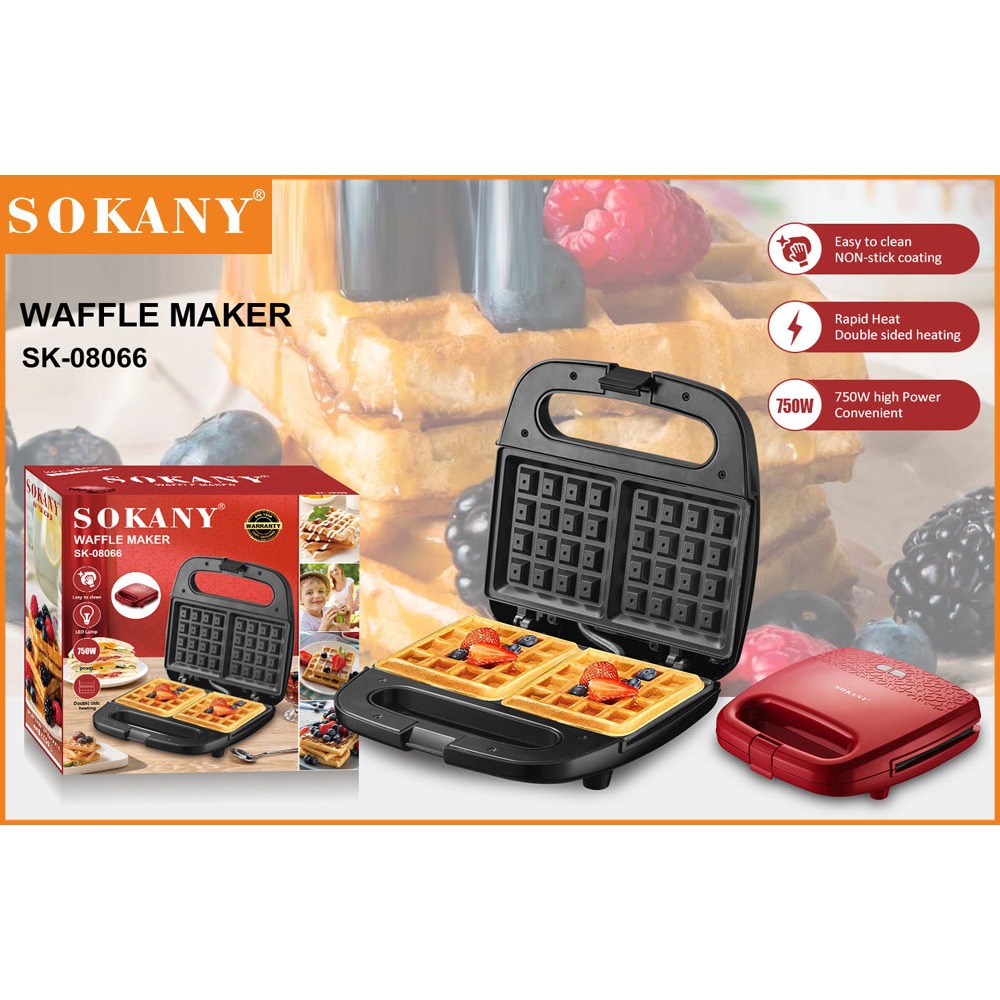 SOKANY 800W Waffle Maker Oven Baking Machine Bread Red | Shopee Philippines