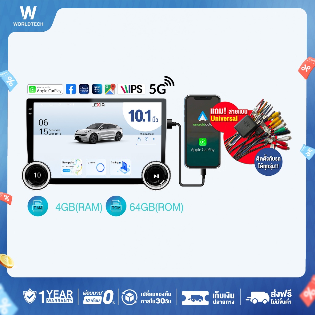Worldtech 10-Inch Car Android Screen 4/64GB With Function Button Free ...