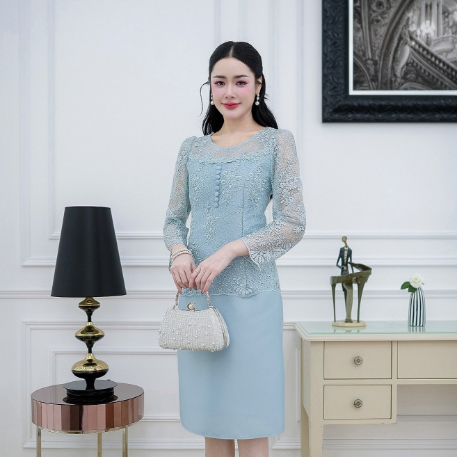 ALL LADIES Luffa Lace Silk Dress Button Up | Shopee Philippines