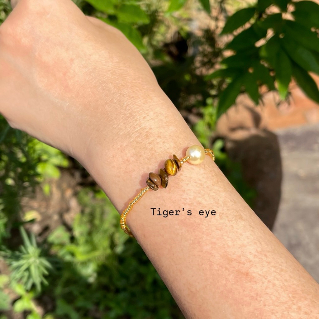 (Thai Work Support) Tiger Eyes Bracelet Tiger's Eye Stone Pearl Shell ...