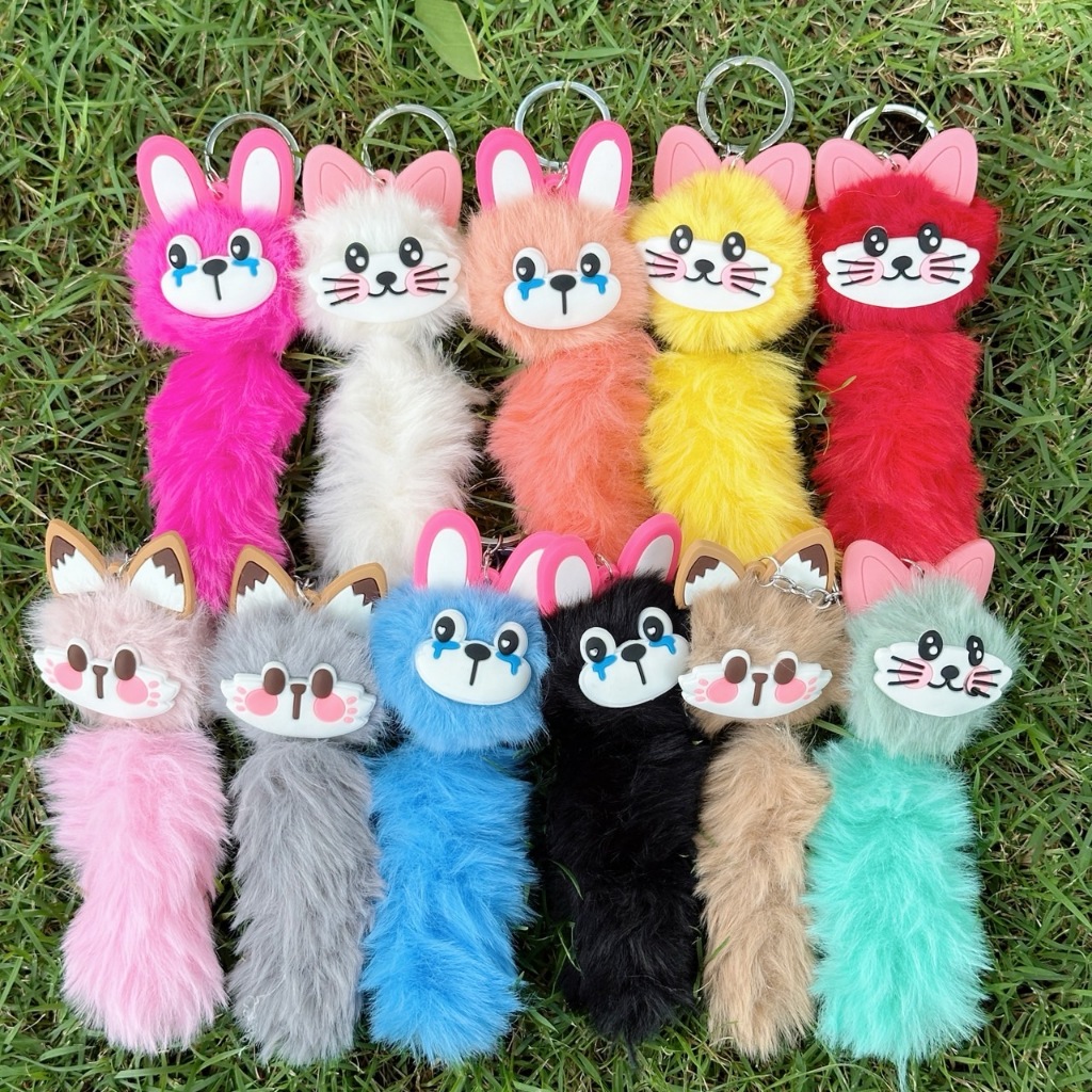 M Long-Tailed Cat Keychain Cute Soft And Fluffy Fur Doll Crying Dog Key ...