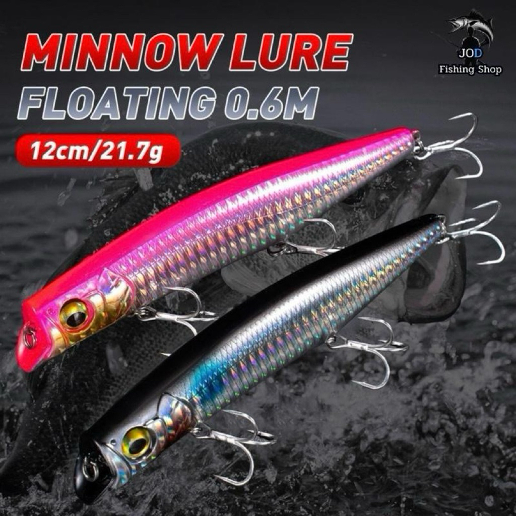 FLOATING MINNOW Shallow Black Bait 12cm./22g. (3x Hook Ready To Use ...