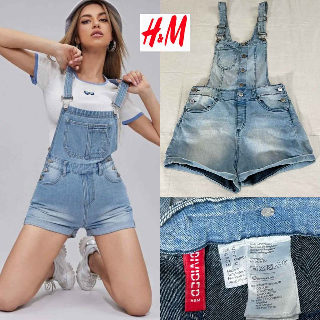 (F534) H&M Size 42 Bib Denim Shorts Beautiful Condition Chest Free ...