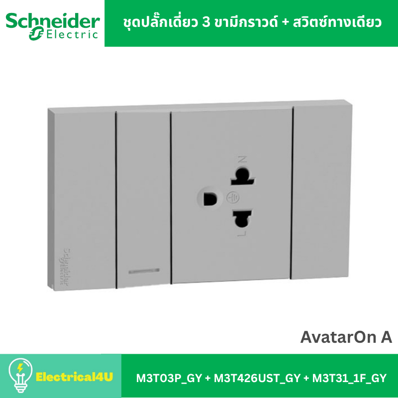 Schneider Electric 3-Pin Single Plug Set With Ground + One-Way Switch ...