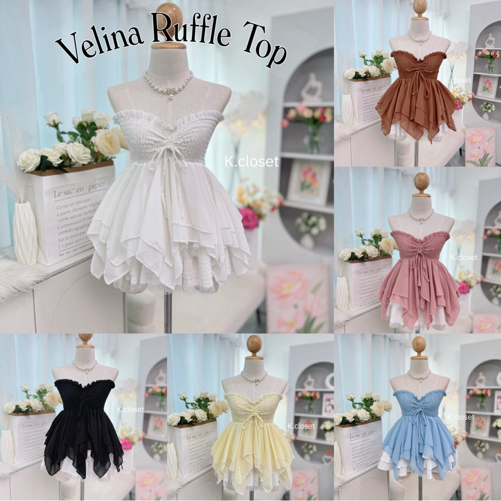 K.CL SET Velina Ruffle Top A Jellyfish Bandeau With The Face Of Chiffon ...