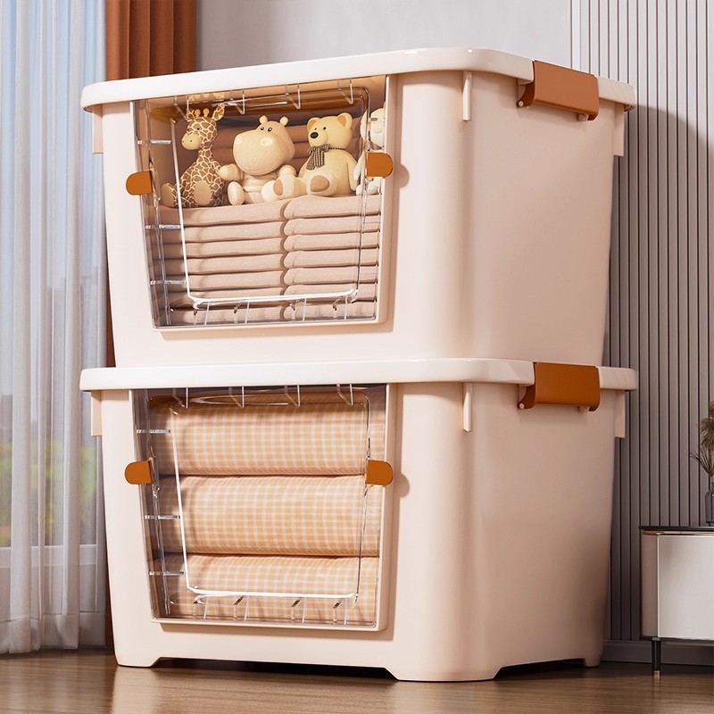 MULI Front Opening Storage Box Transparent With Wheels Stackable Easy ...