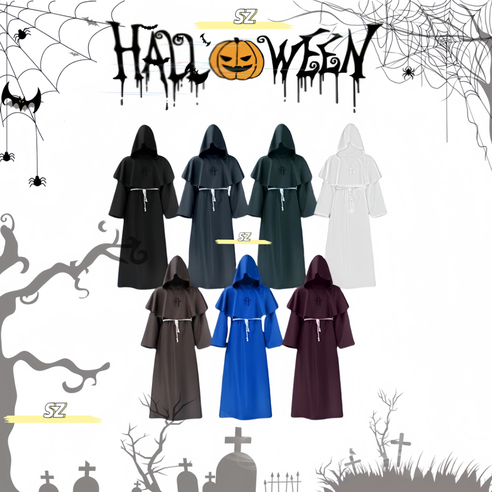 Medieval Monk Robe Wizard Friar Cosplay Suit Plague Doctor Priest ...