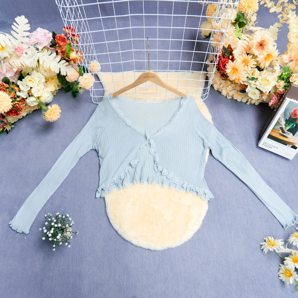 Cardigan Cloak Baby Blue Long Sleeve V-Neck Polyester Fabric Shirt ...