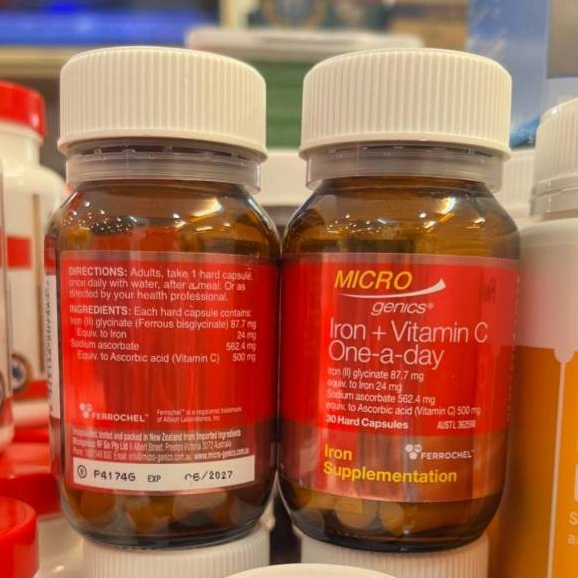 Microgenics Iron + Vitamin C One A Day 30 Capsules C+Iron EXP.2027/06 ...