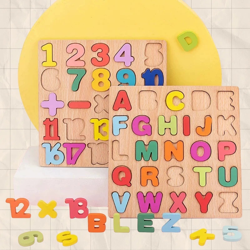 Wooden Blocks Alphabet And Number 3D Developmental Toys Practice ...