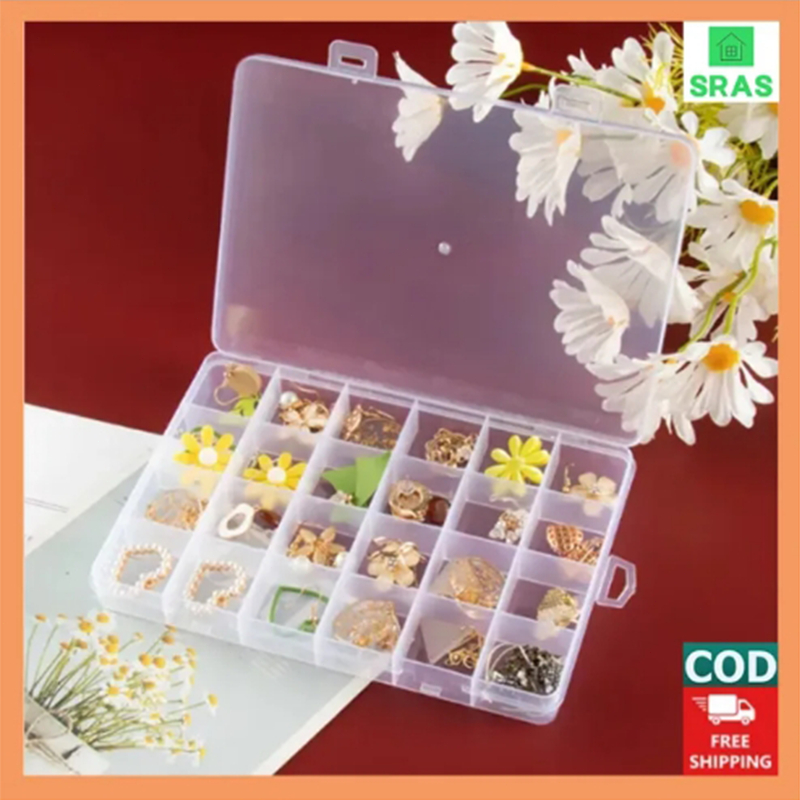 SRAS Jewelry Storage Box 10/15/24/36/21 Compartment Transparent Plastic ...
