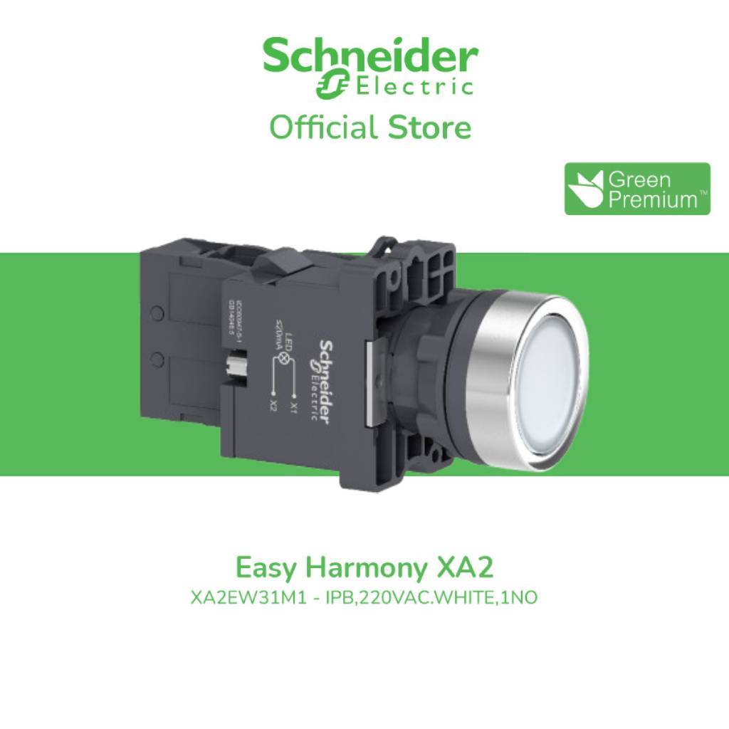 Schneider Electric Complete illuminated push button Easy Harmoni XA2 plastic flush white 22mm ...