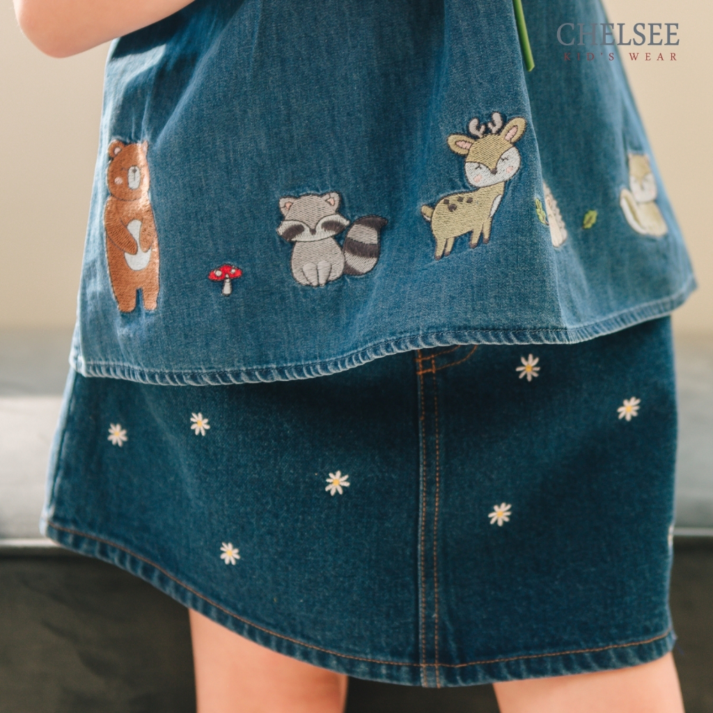 Celsee Short Denim Skirt Floral Pattern (Soft) Girls 1.5-10 Years Old ...
