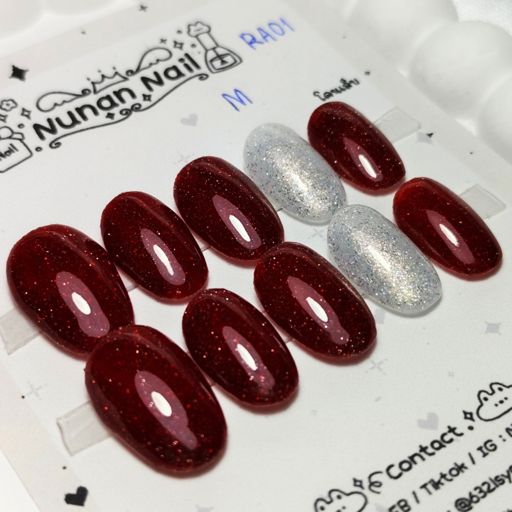 Ready-Made Gel False Nails (RA01+16) Flash Color Work Dark Red! Water ...